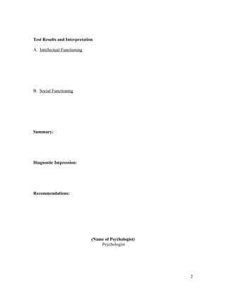 Sample psych reports format | DOC