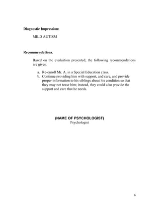 Sample psych reports format | DOC