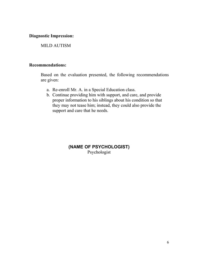 Sample psych reports format | DOC