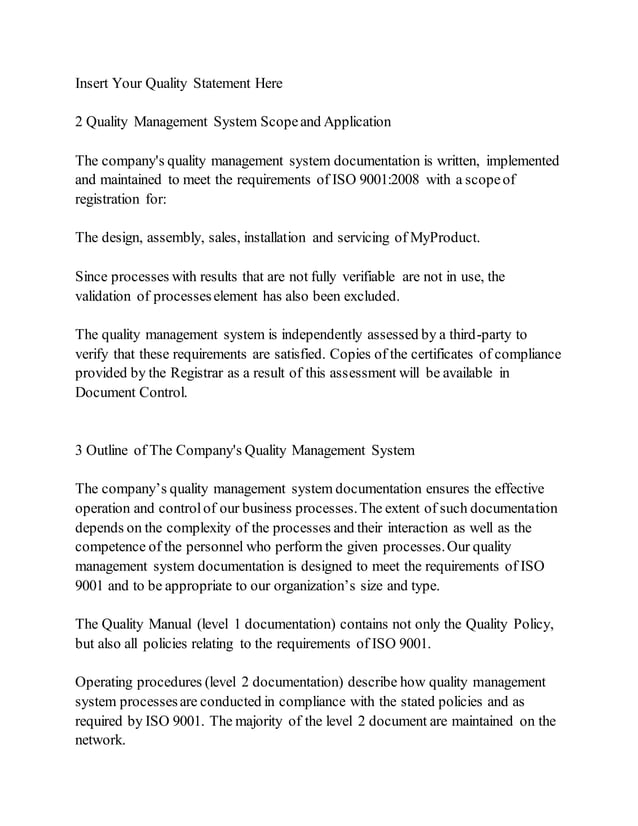 Sample quality management system | DOCX | Business | Business and Finance