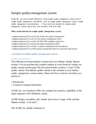 Sample quality management system | PDF
