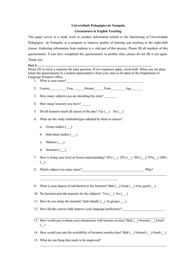 Sample questionnaire | PDF