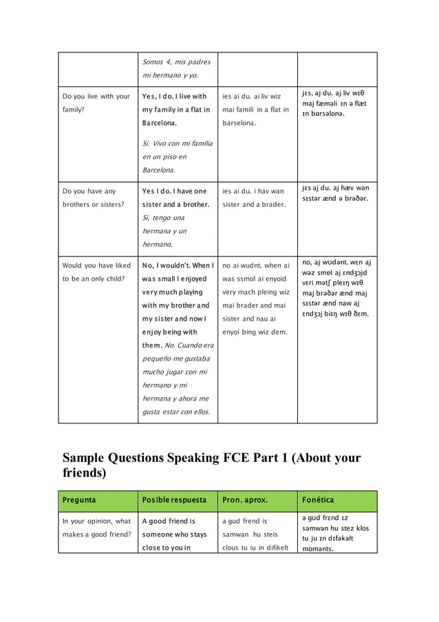 Sample questions speaking fce part 1 | DOCX