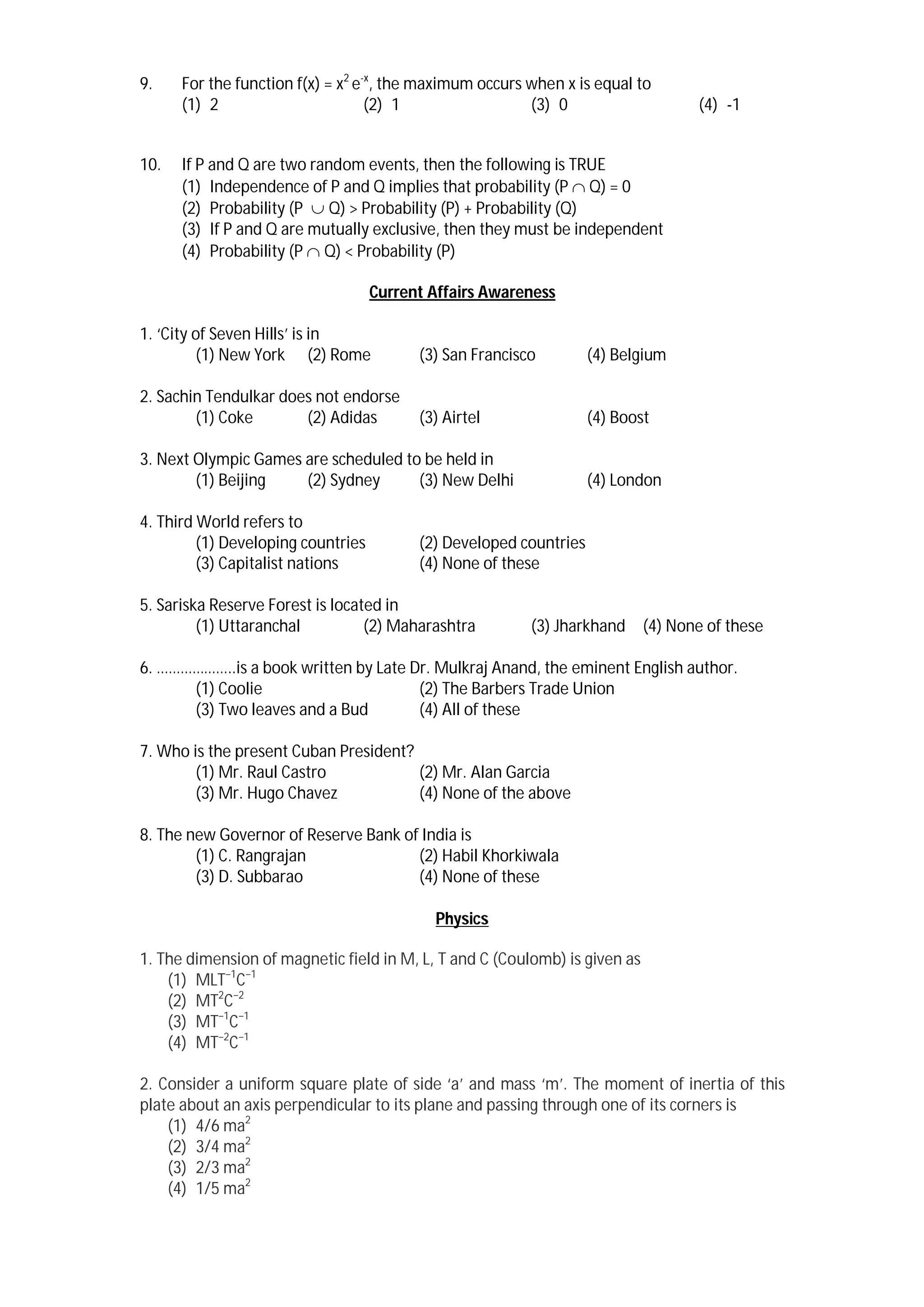 Sample questions upes btech 2011 | PDF