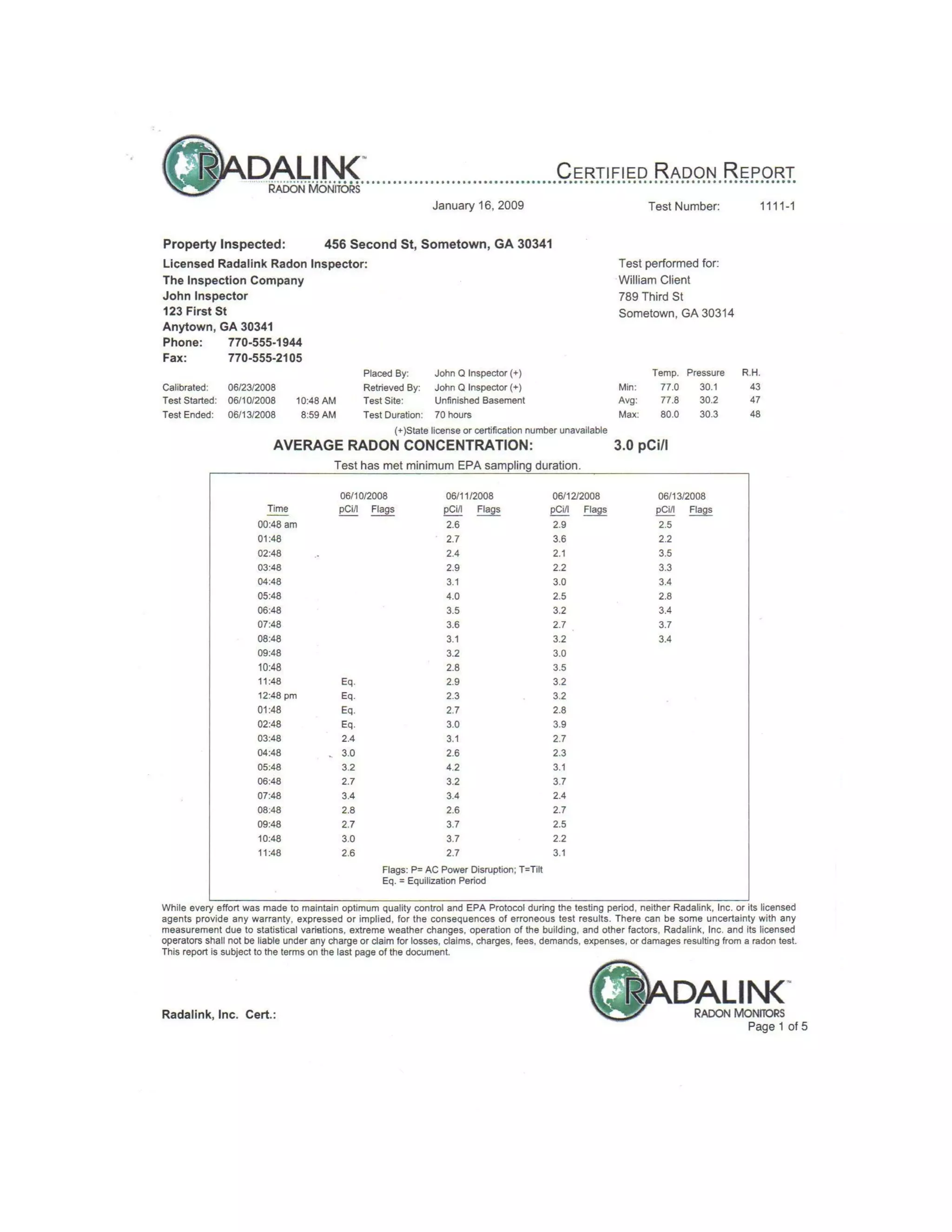 Sample Radon Report | PDF