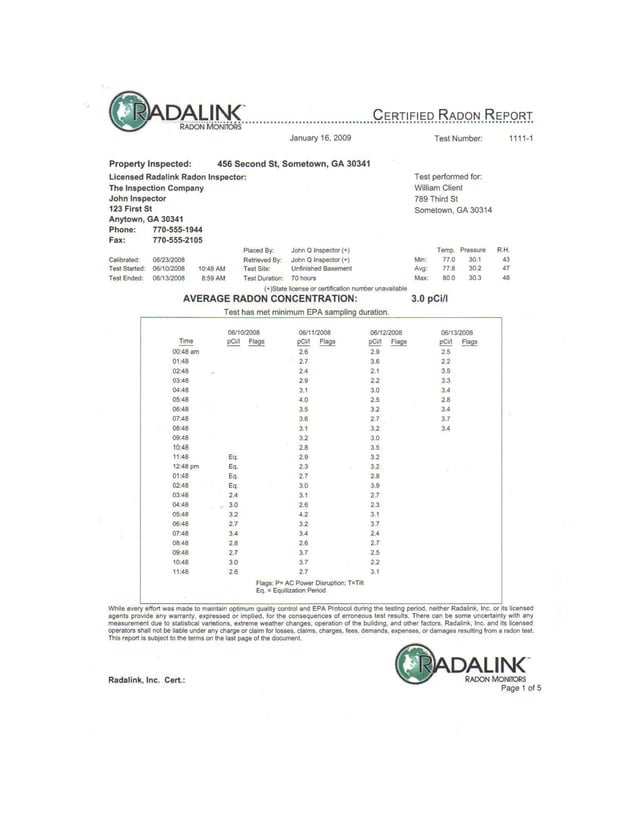 Sample Radon Report | PDF