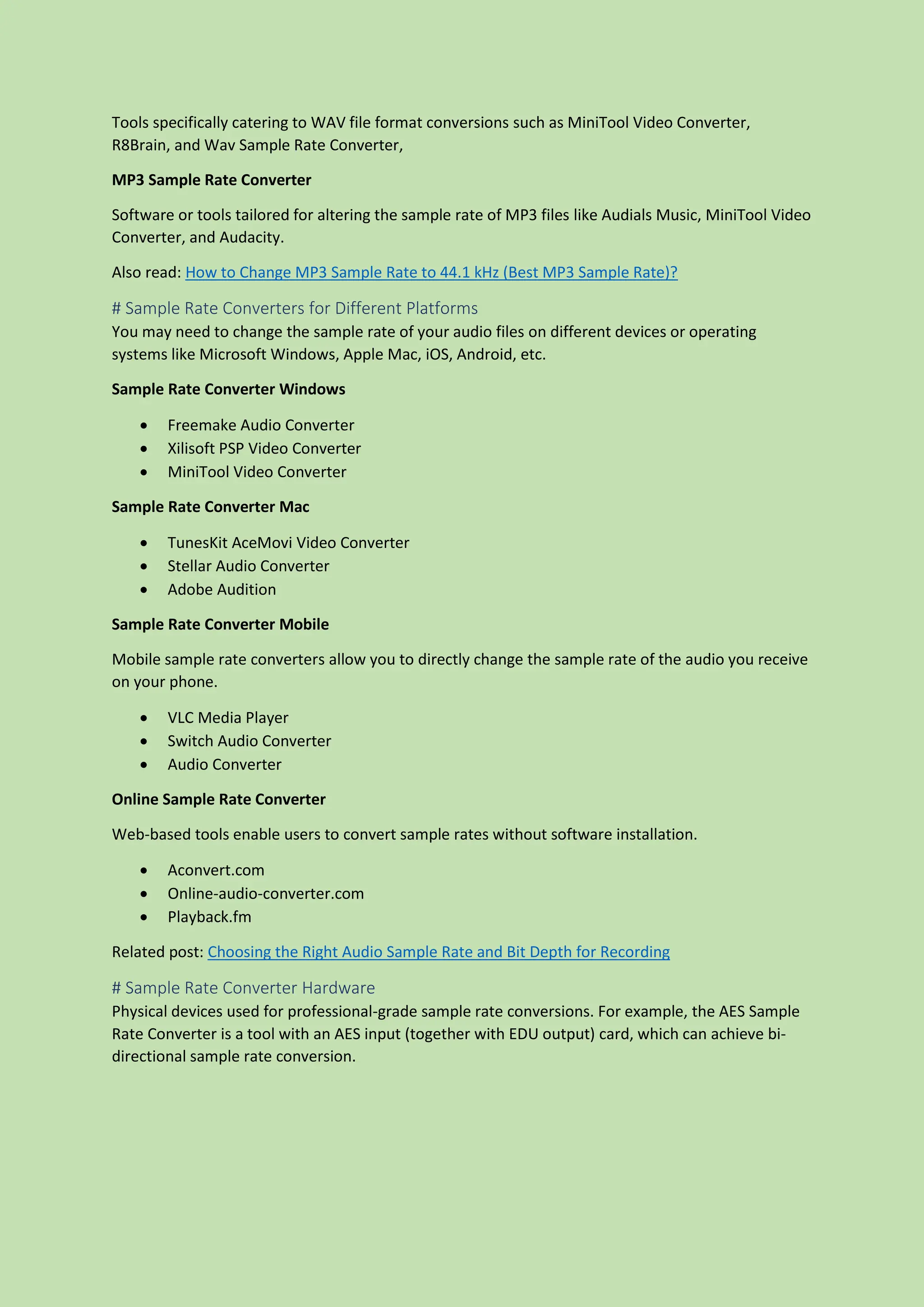Sample Rate Converters for Different Formats, Platforms, Purposes.docx