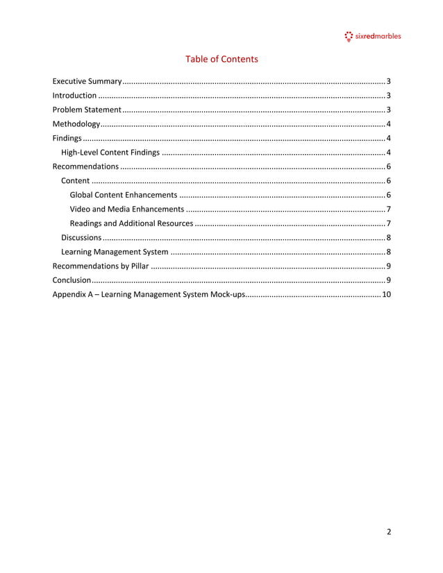 Sample Recommendations Report TOC | PDF