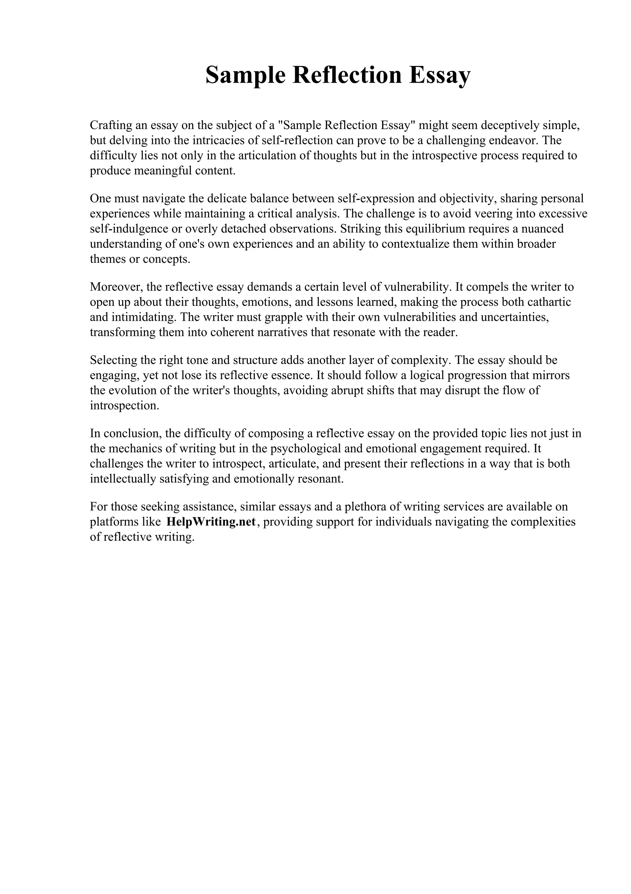 Sample Reflection Essay | PDF | Homework and Study | Education