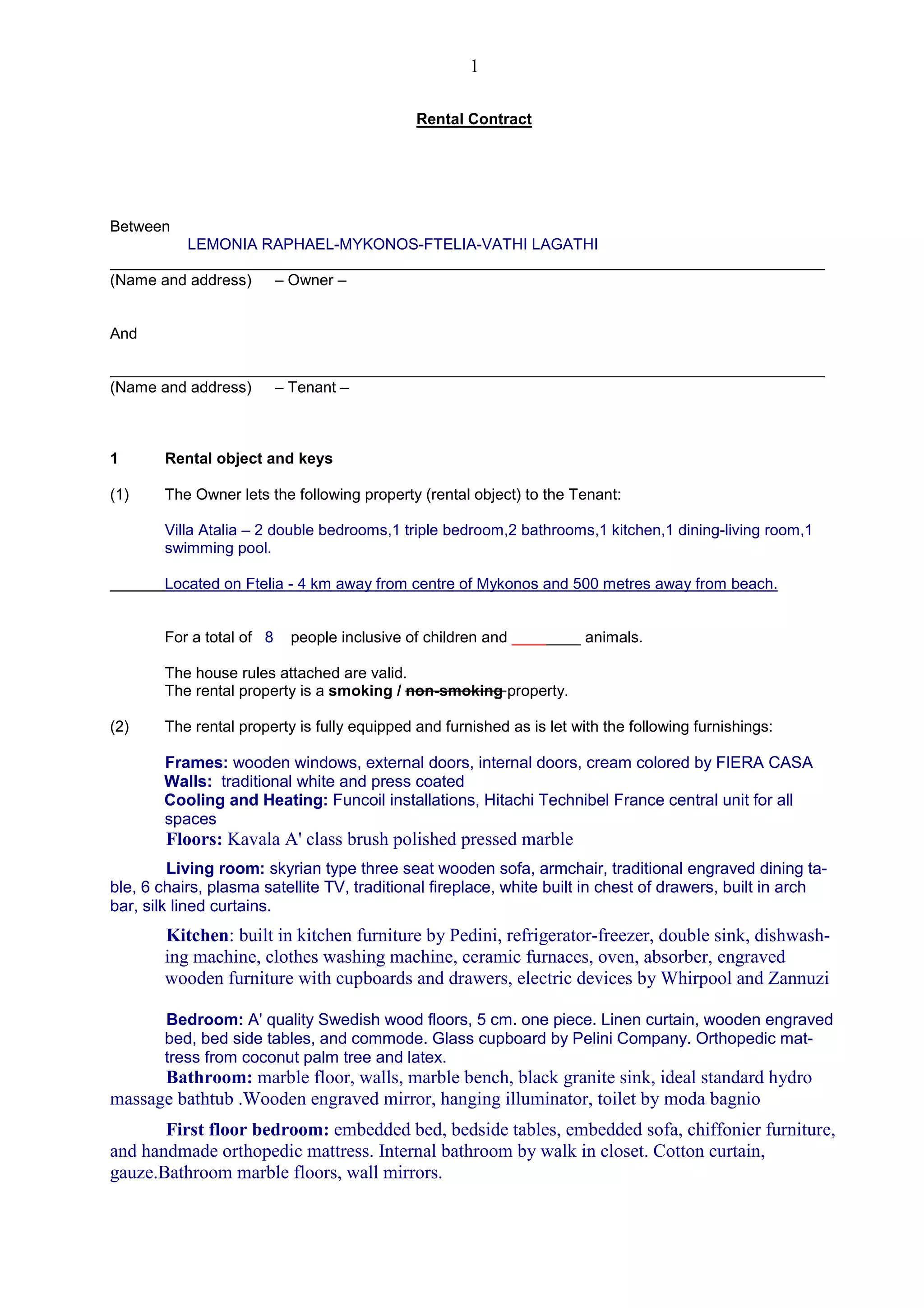 Sample rentalcontract villa-atalia | PDF