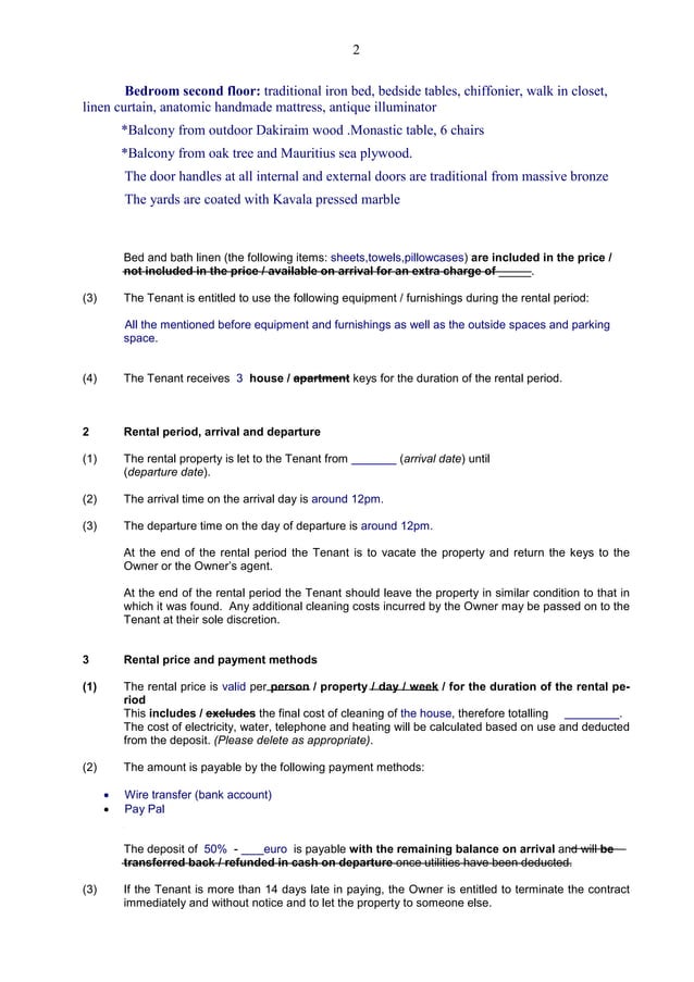 Sample rentalcontract villa-atalia | PDF | Bath and Shower | Personal Care