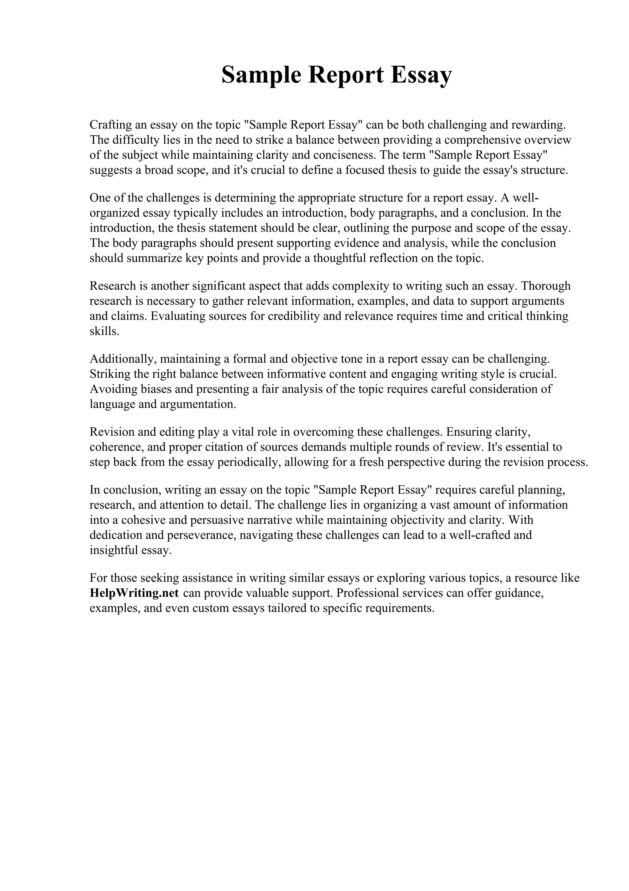 Sample Report Essay PDF Sample Report Essay PDF