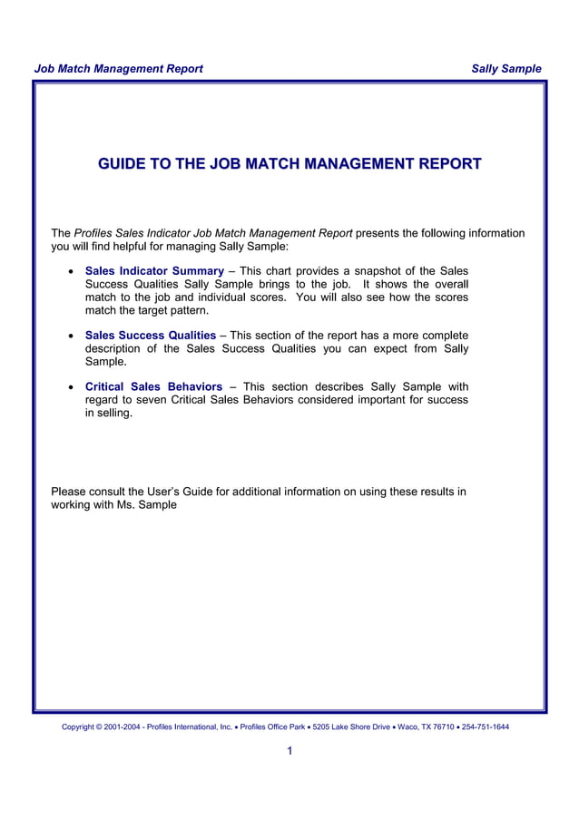 Sample Report Of PSI Management Report | PDF