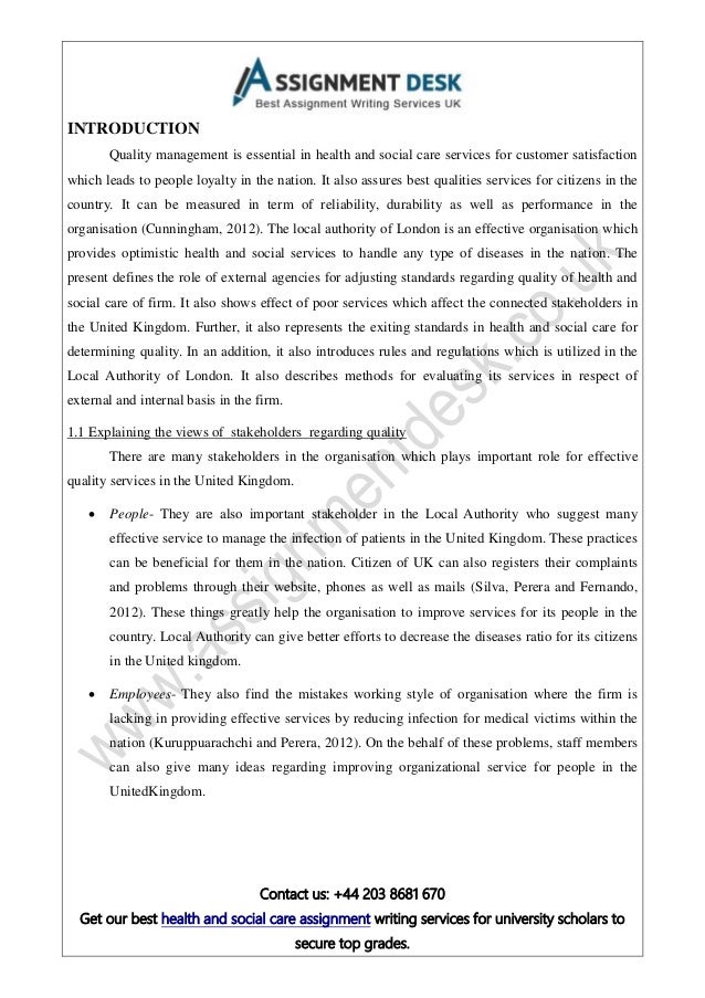 Sample report on health and social care management