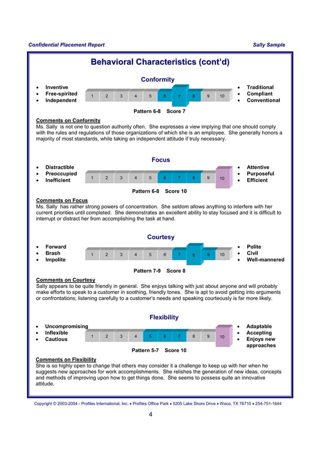 Sample Report Placement Report (Pcsp)