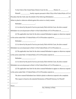 Sample request for entry of default under rule 55(a) in United States ...
