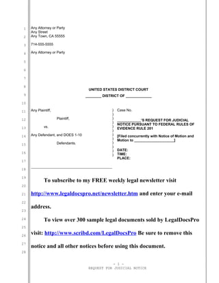 Sample request for judicial notice in United States District Court | DOC