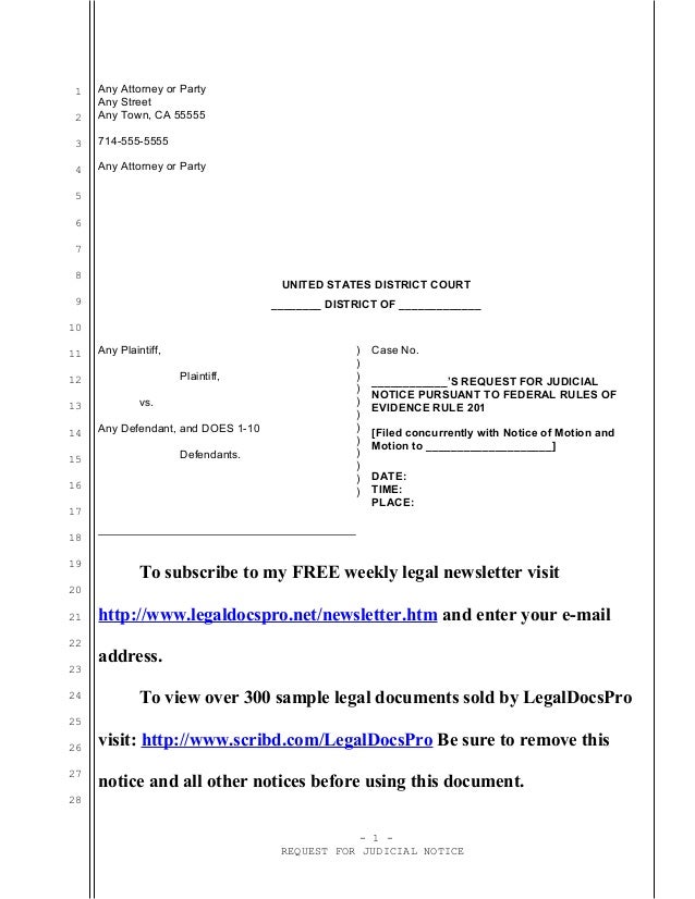 Sample Request For Judicial Notice In United States District Court sample-request-for-judicial-notice-in-united-states-district-court