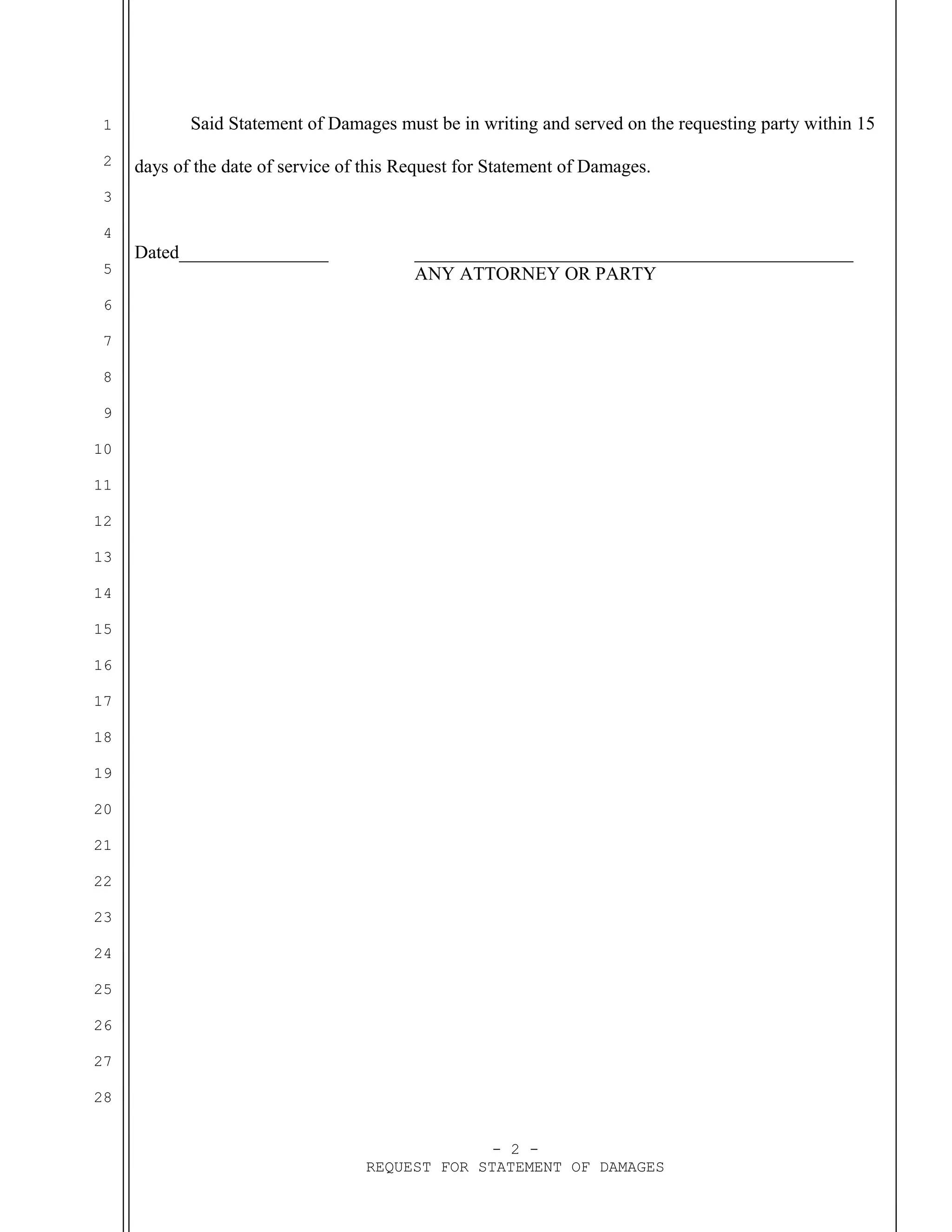 Sample California request for statement of damages | DOC