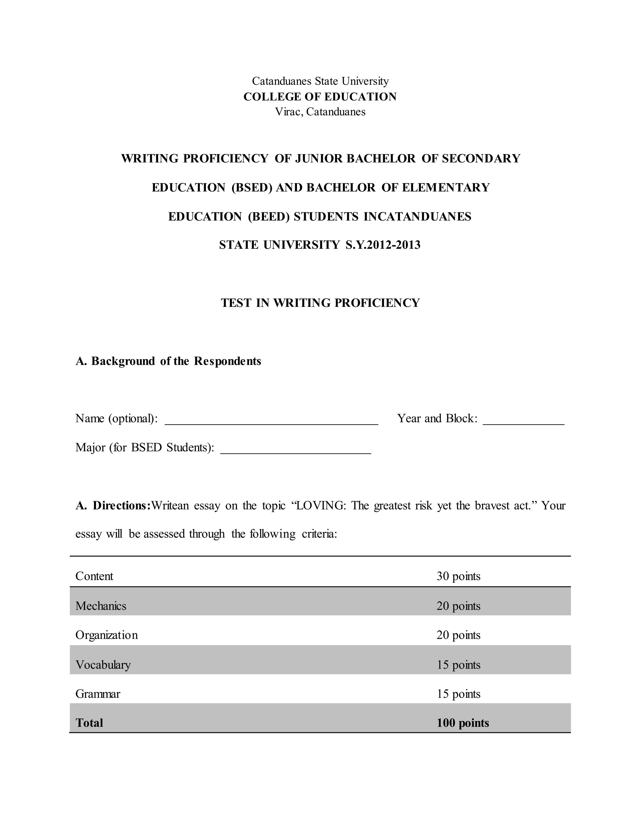 Sample research instrument | DOCX