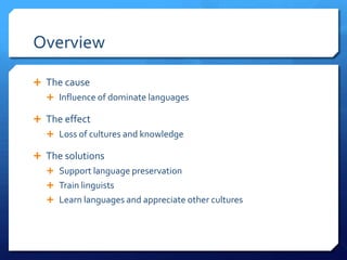 Sample research presentation the protection of endangered languages | PPTX
