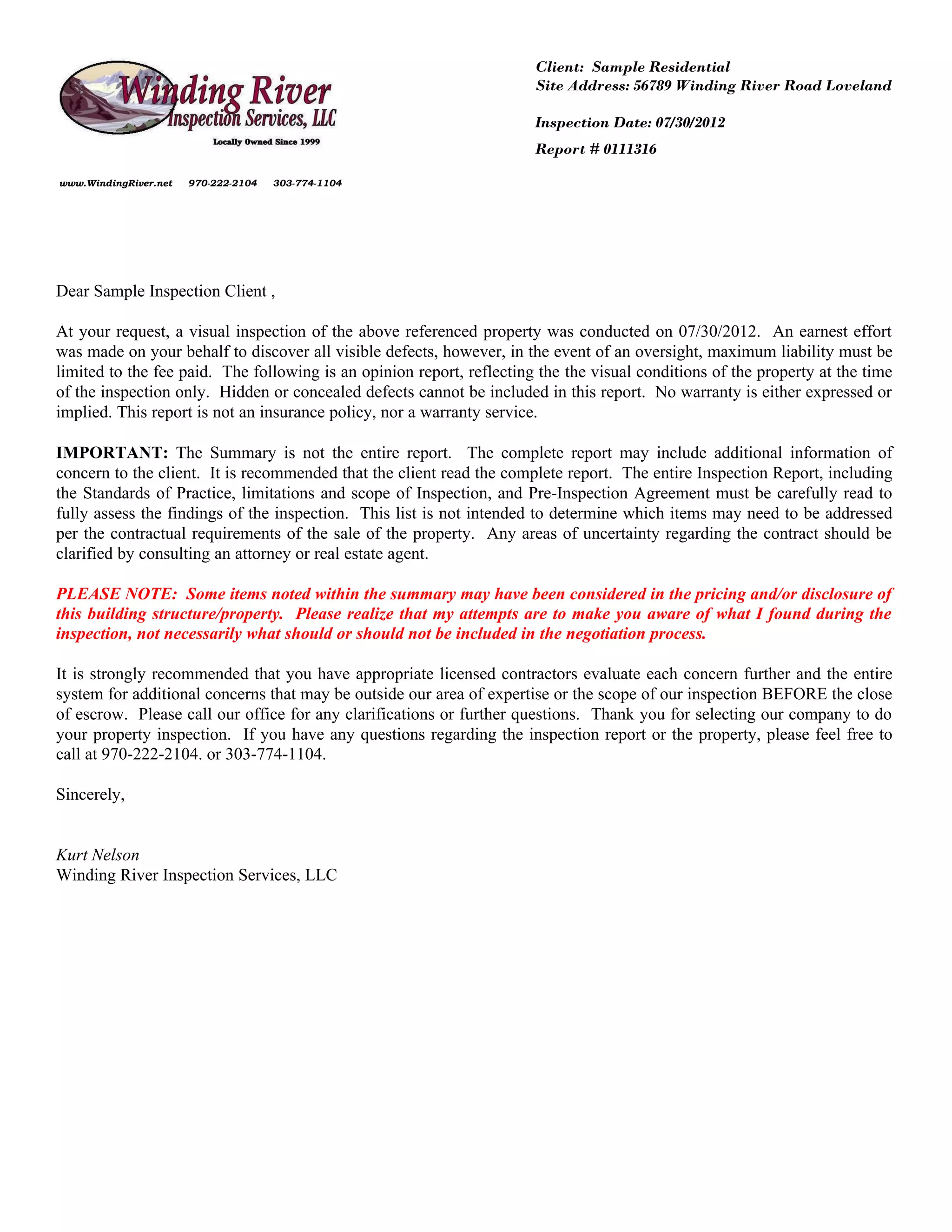 Sample Residential Inspection Report | PDF