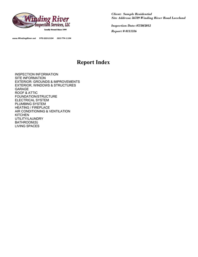 Sample Residential Inspection Report | PDF | Indoor Environmental ...