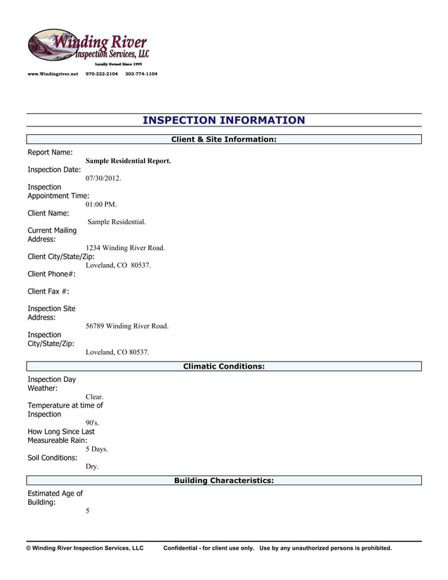 Sample Residential Inspection Report | PDF | Indoor Environmental ...