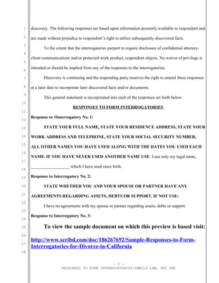 Sample responses to form interrogatories for California divorce | PDF