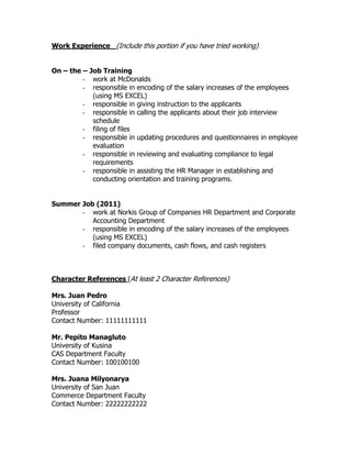 Basic Sample Resume References