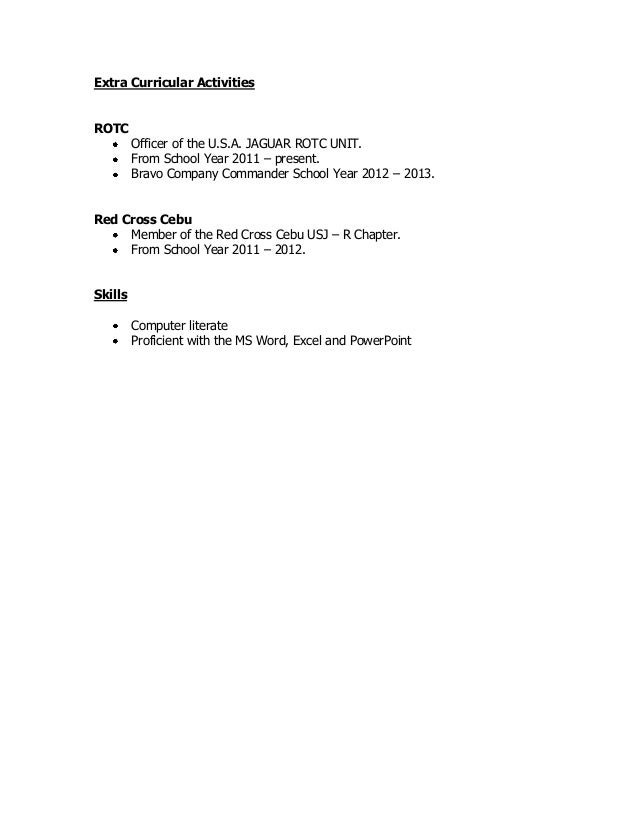 Sample resume for ROTC aspiring officers