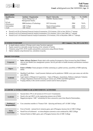 Sample Resume Fresher | PDF | Business Accounting & Finance | Business