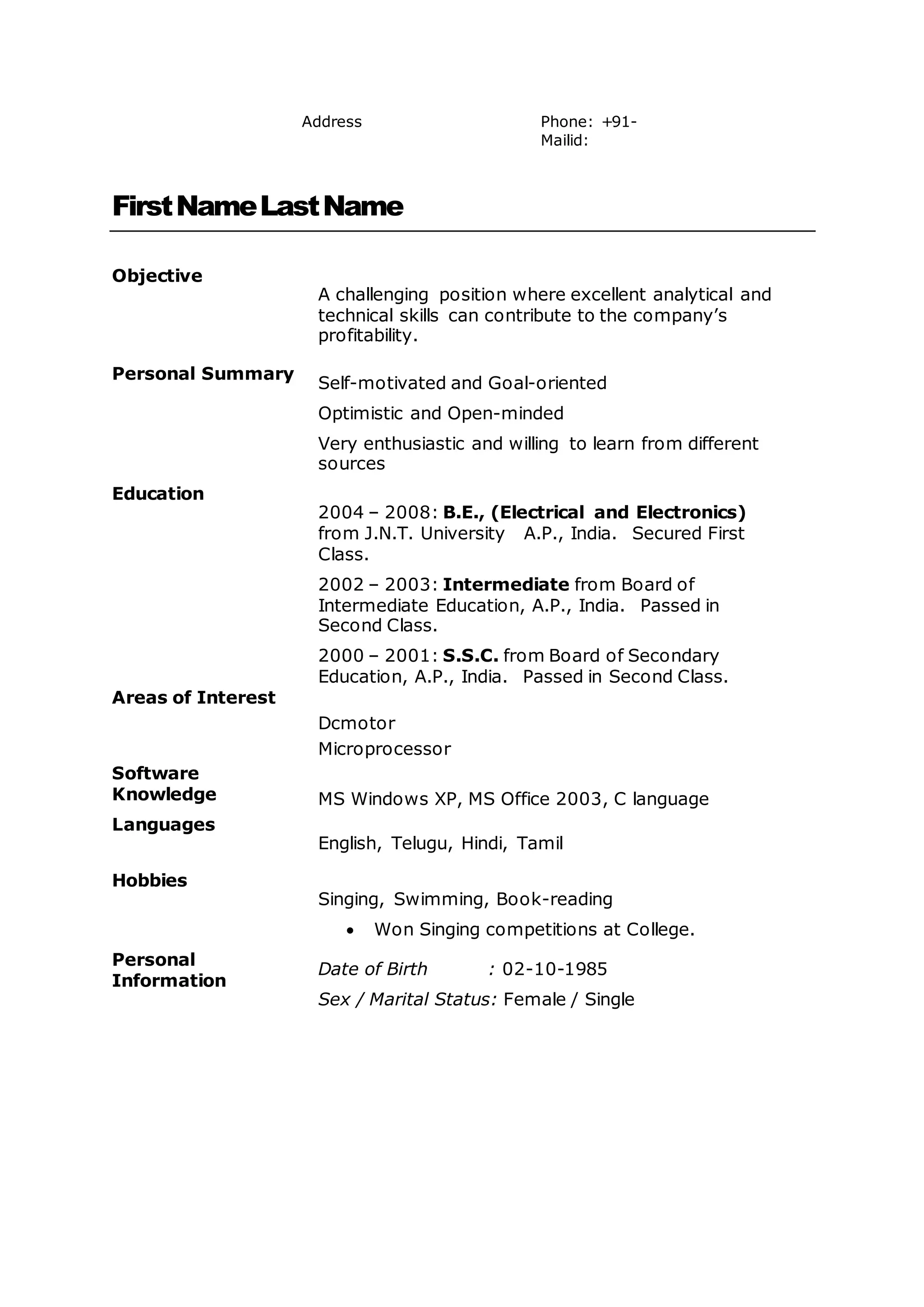 Sample Resumes | DOCX | Desktop Publishing | Computer Software and Applications