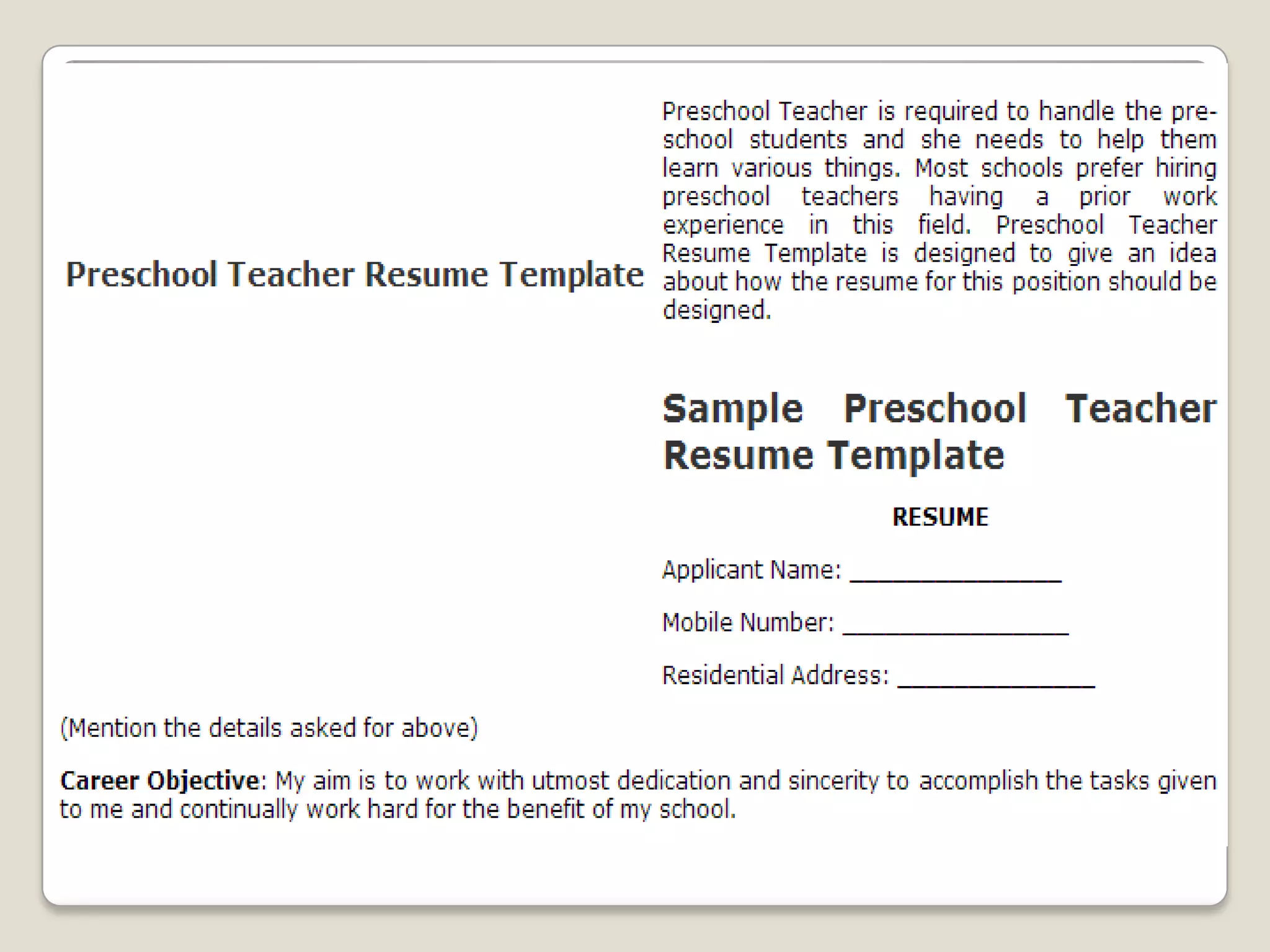 Sample resume template | PPSX