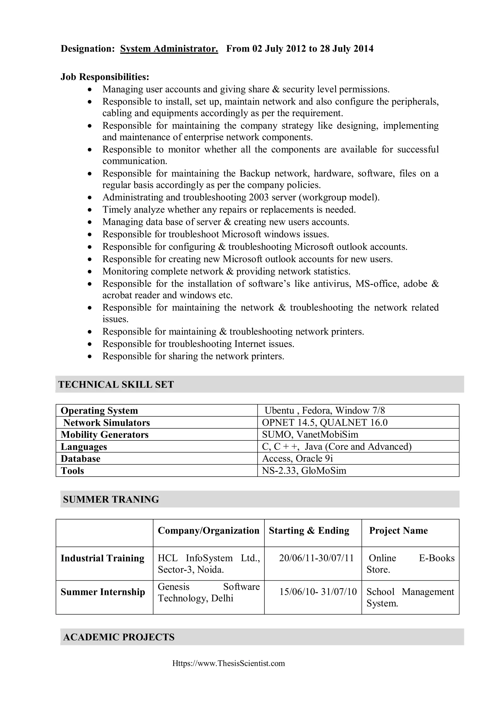 Sample Resume Format | PDF