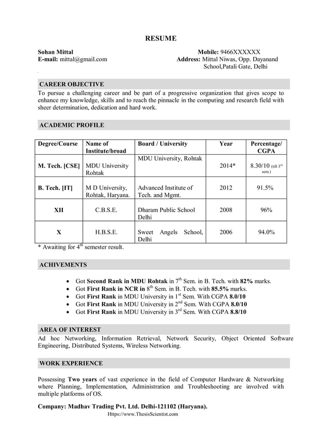 Sample Resume Format | PDF