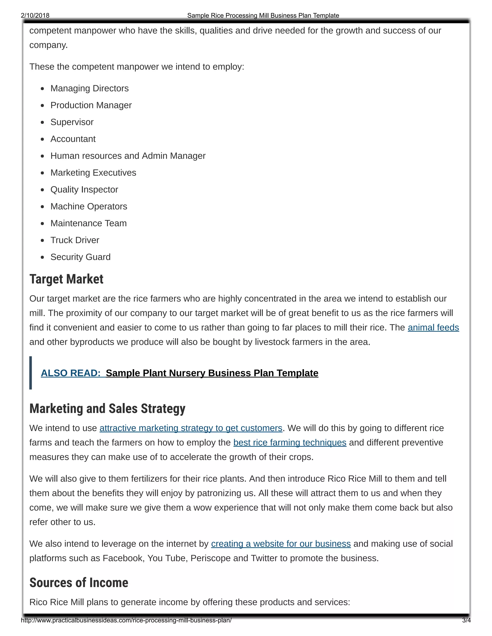 Sample rice processing mill business plan template | PDF