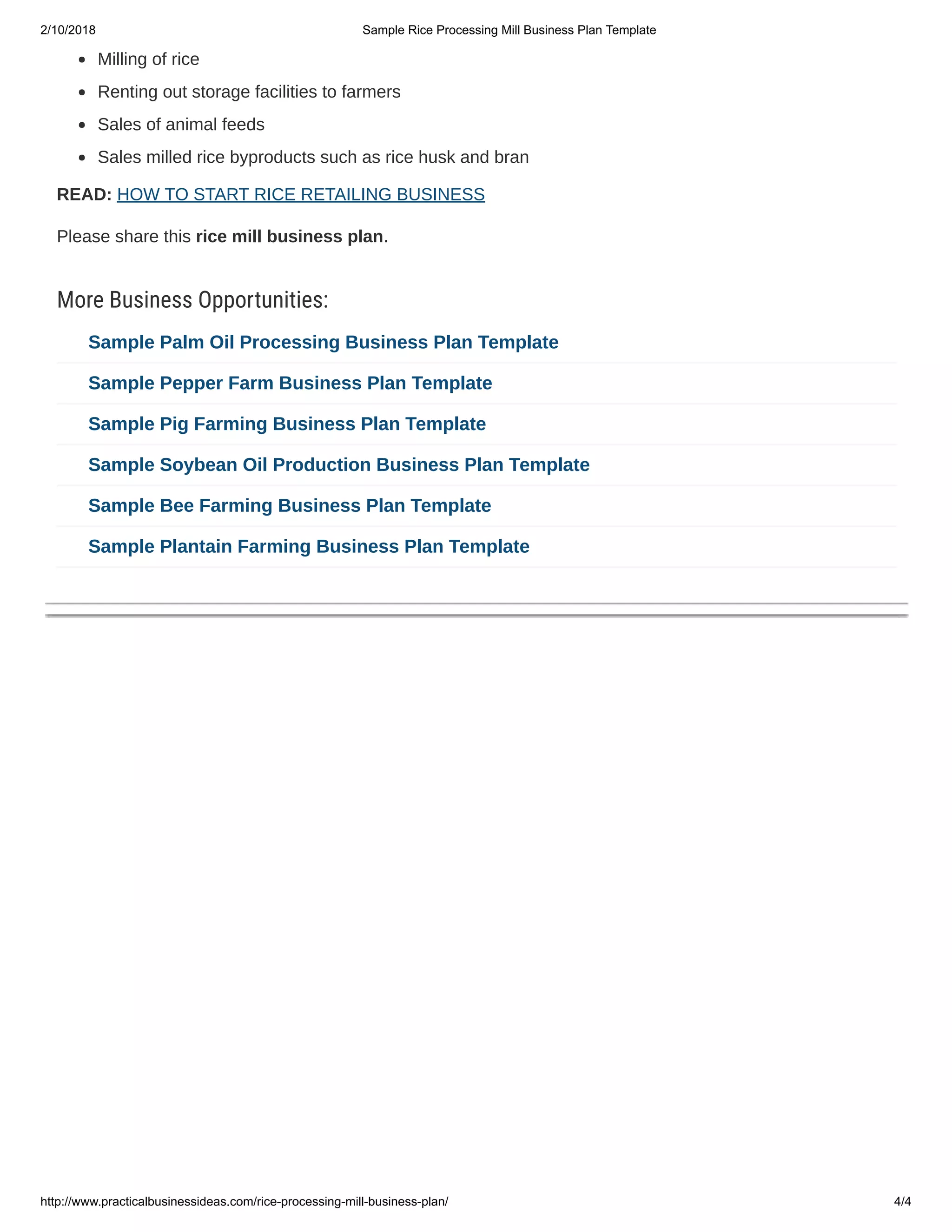 Sample rice processing mill business plan template | PDF