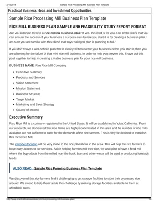 Sample rice processing mill business plan template | PDF