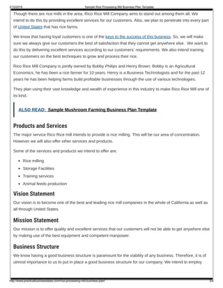 Sample rice processing mill business plan template | PDF