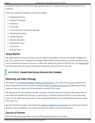 Sample rice processing mill business plan template | PDF