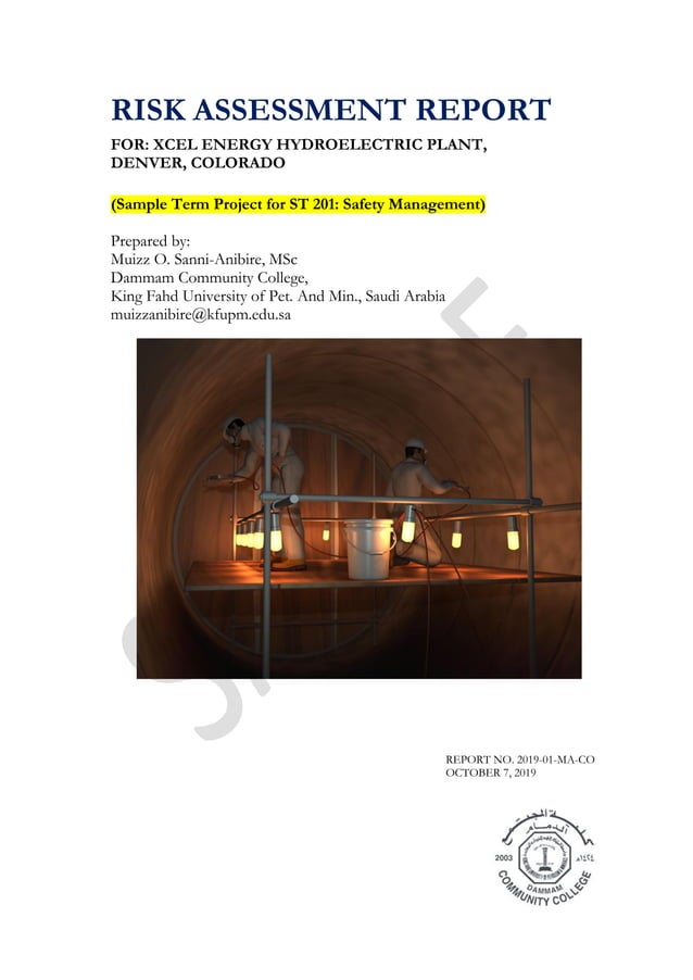 Sample risk assessment report for dcc safety students | PDF