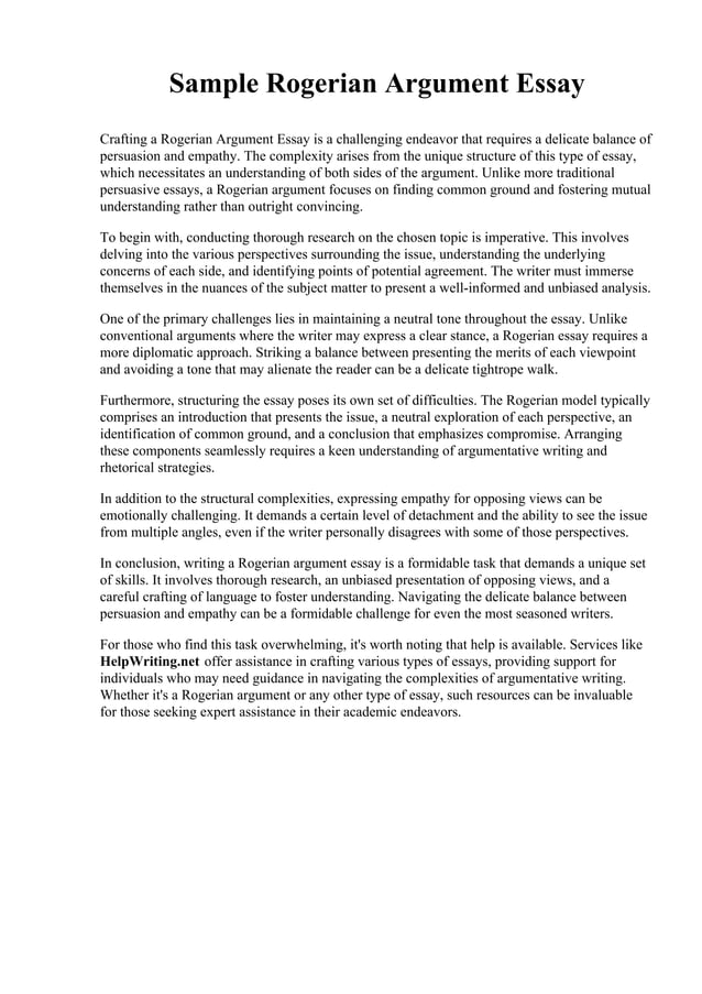 Sample Rogerian Argument Essay. Fresno Pacific University | PDF