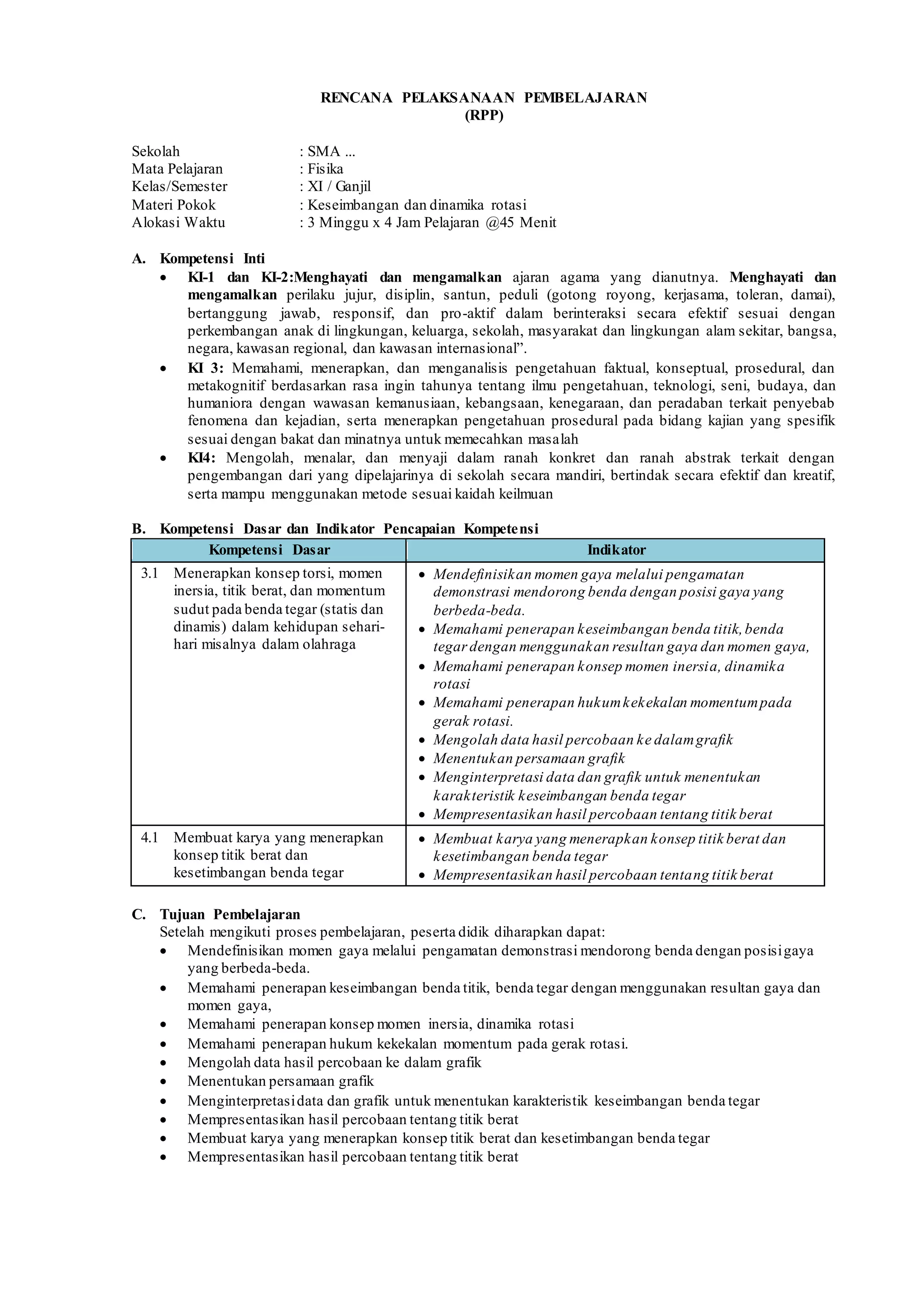 RPP fisika 11 revisi 2017 | DOCX