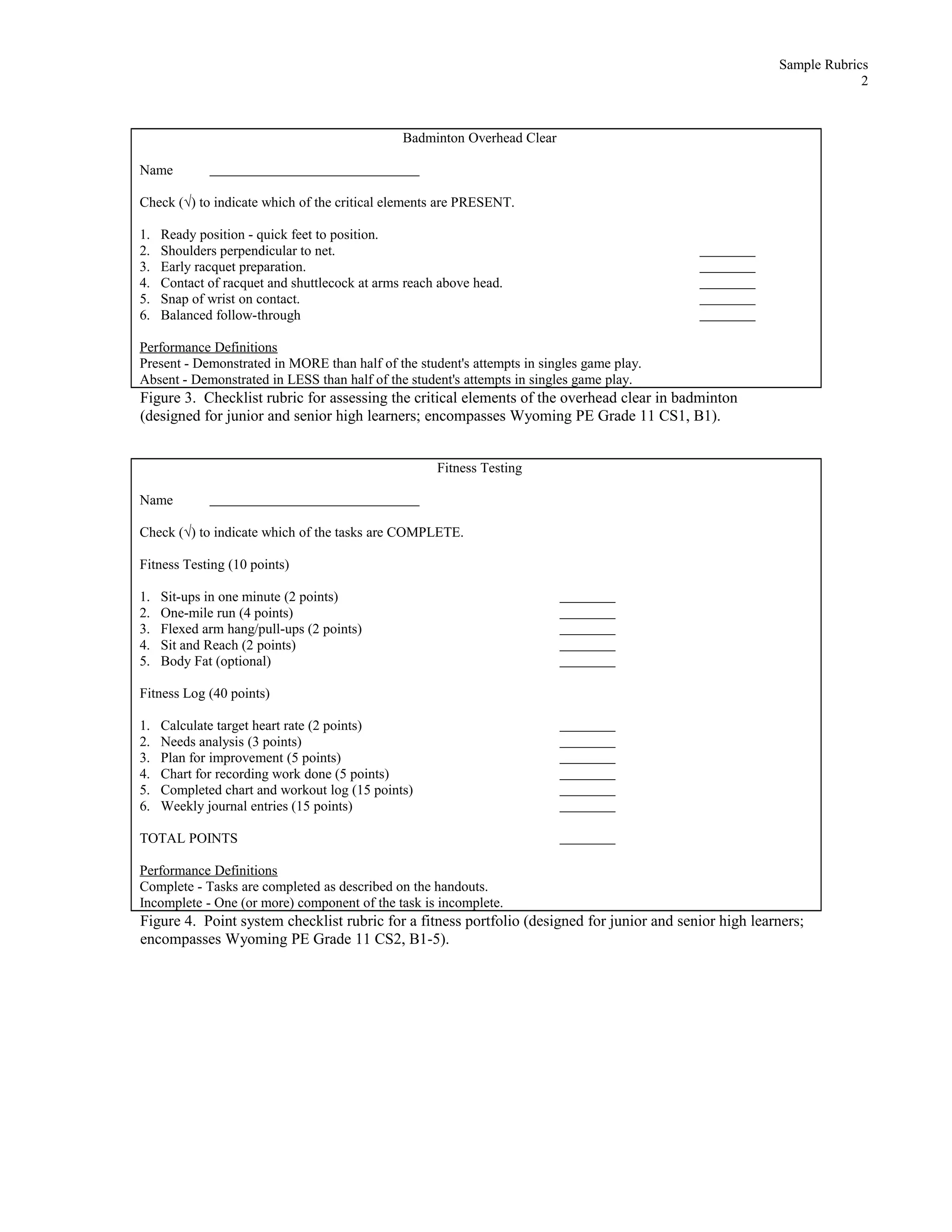 Sample rubrics for_physical_education_0 | DOC