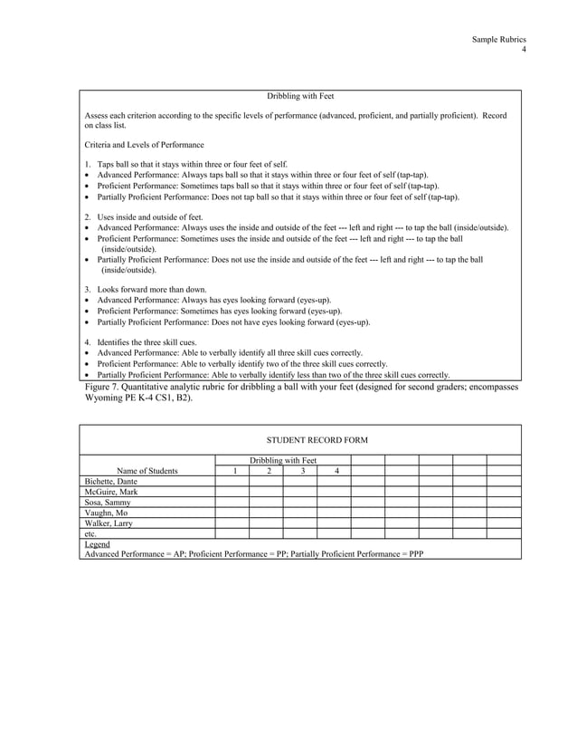 Sample rubrics for_physical_education_0 | DOC | Track and Field | Sports
