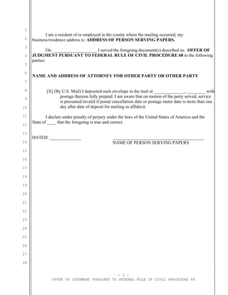 Sample rule 68 offer of judgment in United States District Court | DOC