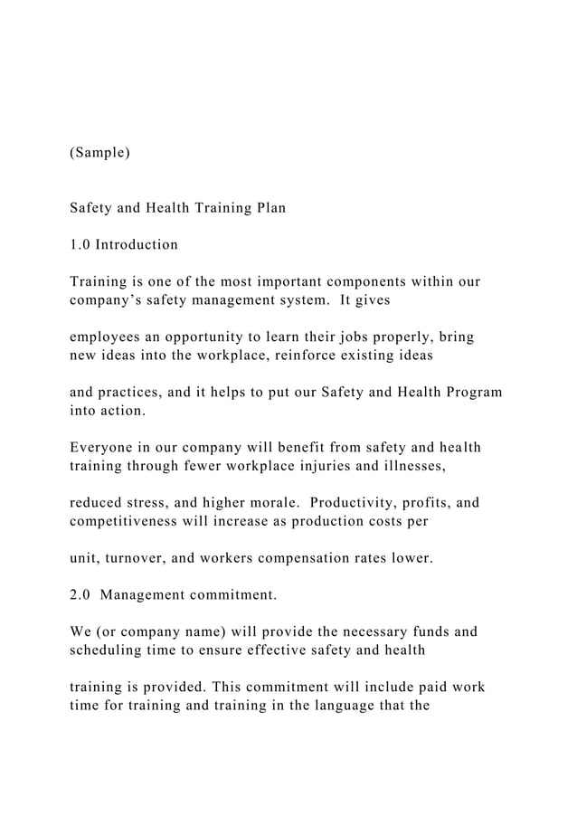 (Sample) Safety and Health Training Plan 1.0 Intro.docx