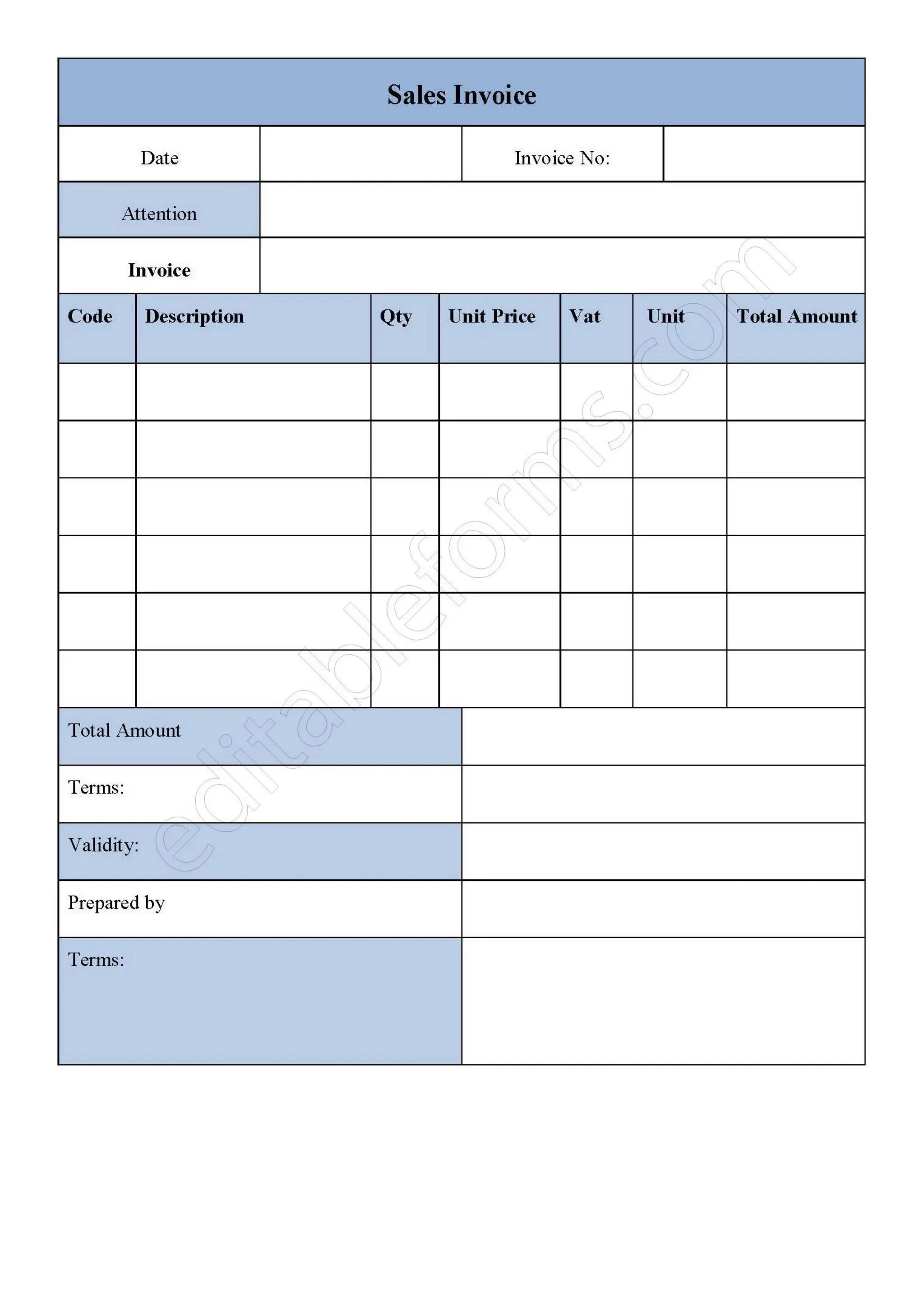 Sample Sales Invoice Fillable PDF Template | PDF