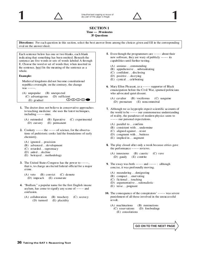 Sample SAT Paper Sample SAT Paper